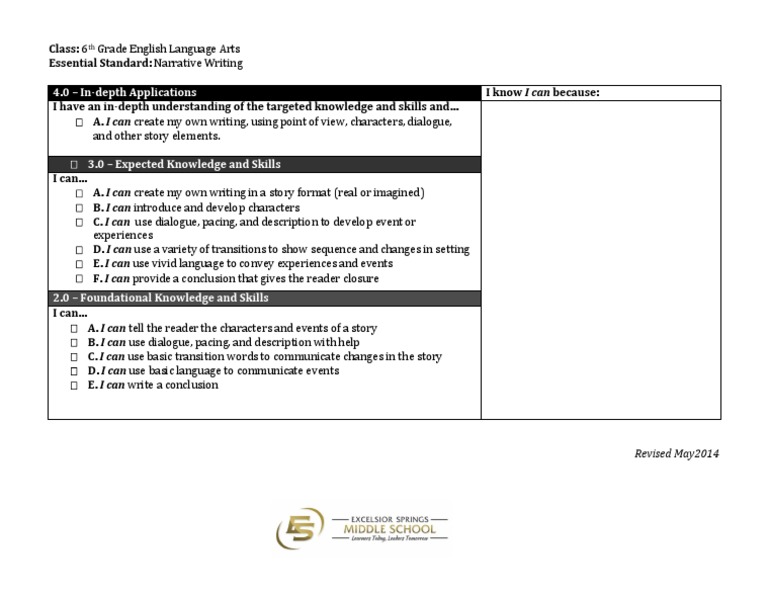 6th Grade Narrative Writing Standards | PDF