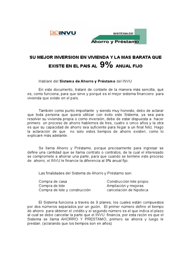 Planes Del INVU | PDF | Ahorro | Dinero