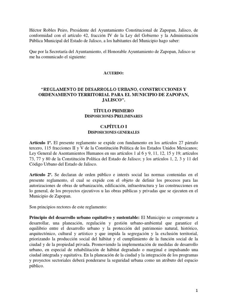 Reglamento De Desarrollo Urbano Construcciones Y Ordenamiento