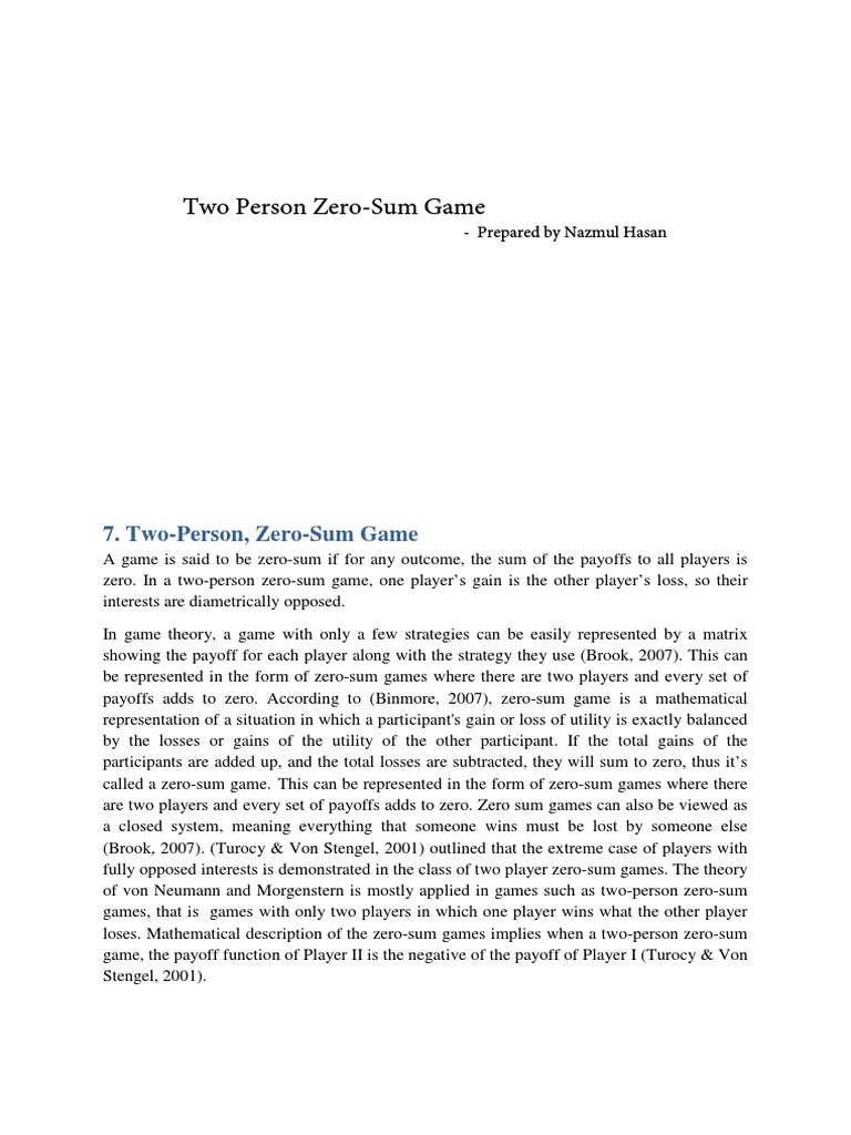 Two Person Zero Sum Game | PDF | Economics Of Uncertainty | Teaching ...