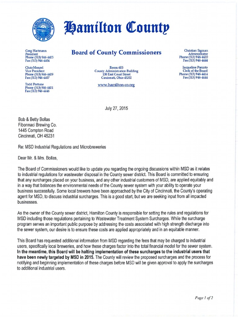 Letter To Hamilton Co. Commissioners | PDF