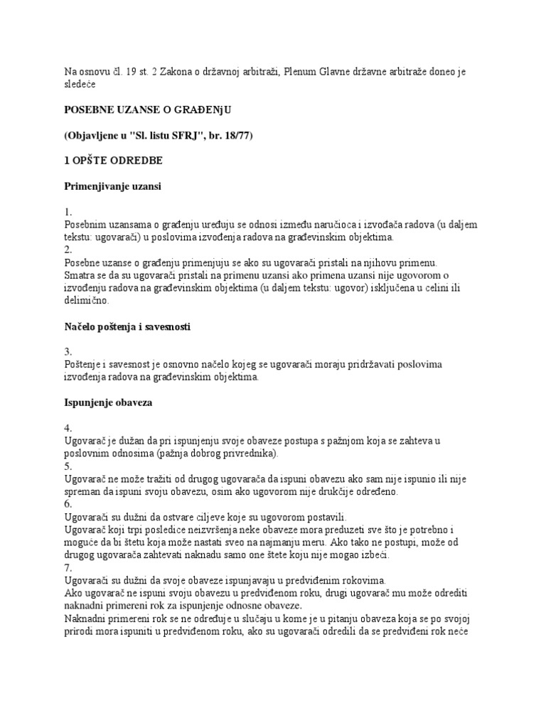 Posebne Uzanse o Gradjenju | PDF