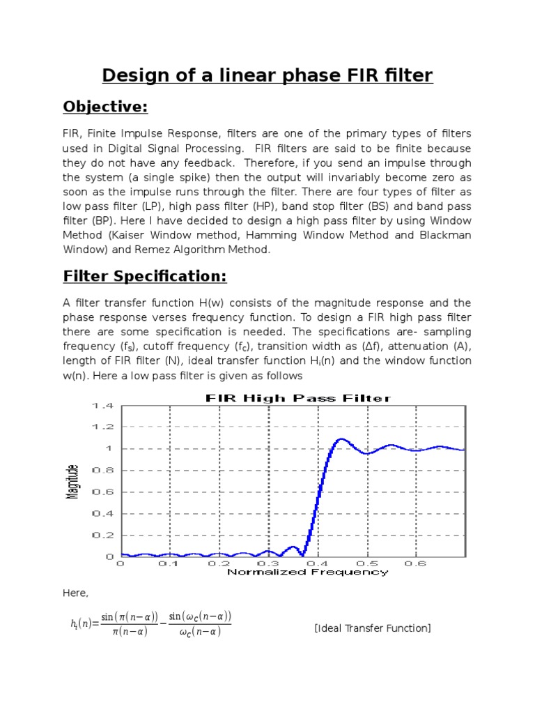 Design of A Linear Phase FIR Filter: Objective | PDF | Filter (Signal ...