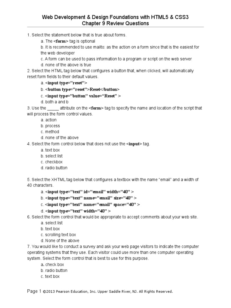HTML5 & CSS3 Form Basics Quiz | PDF | Html Element | Cascading Style Sheets
