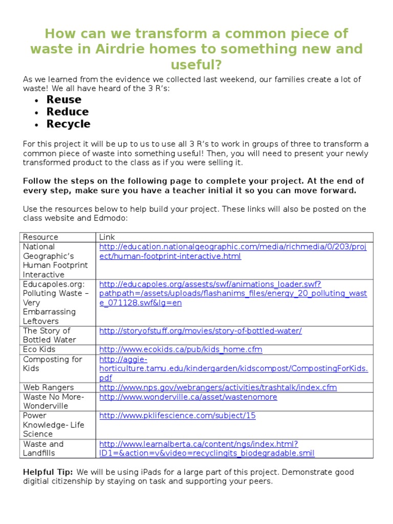 Waste and Our World Student Hand Out | PDF | Reuse | Waste