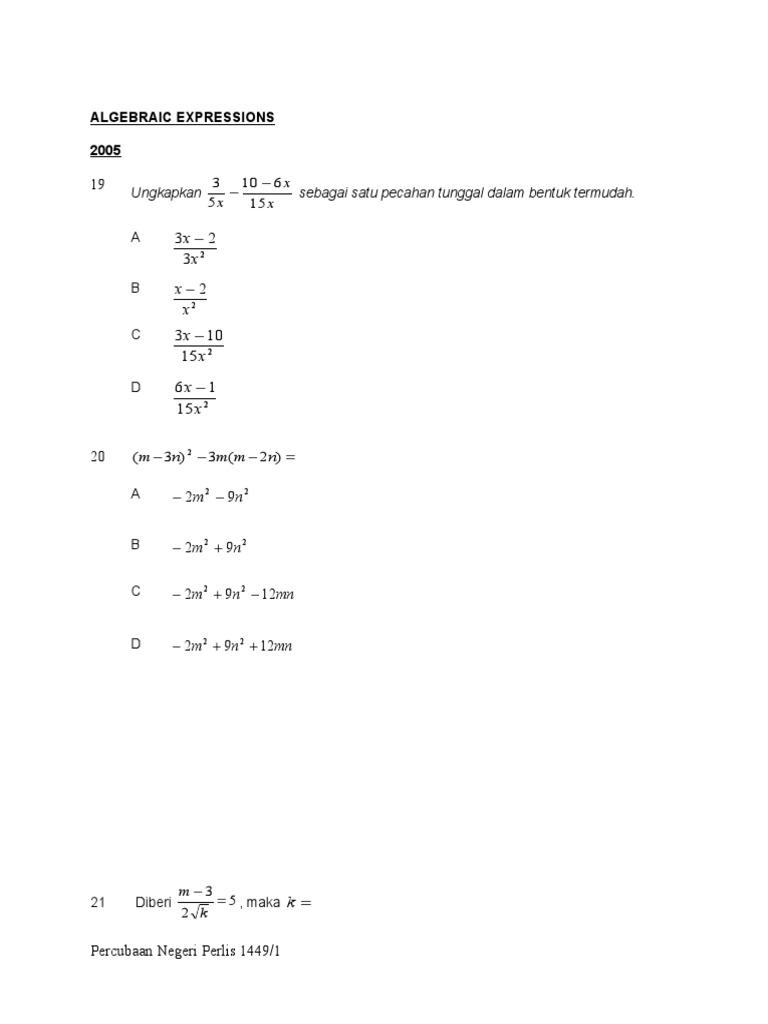 Algebraic Expressions | PDF