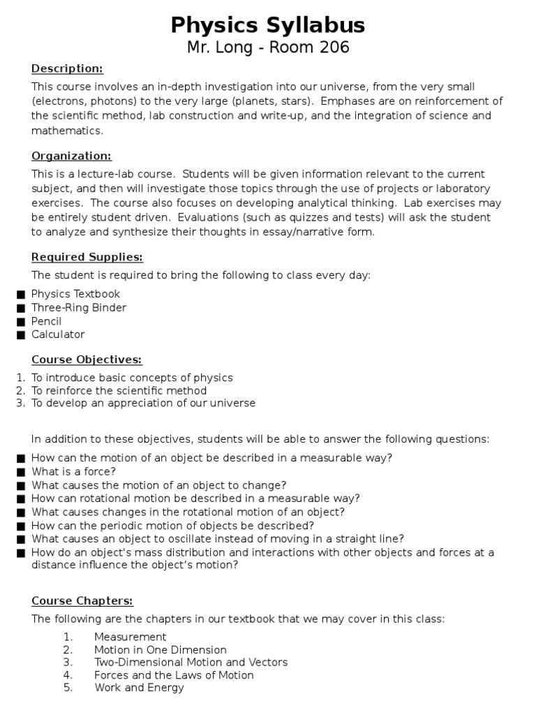 Academic Physics Syllabus | PDF | Rotation Around A Fixed Axis | Force
