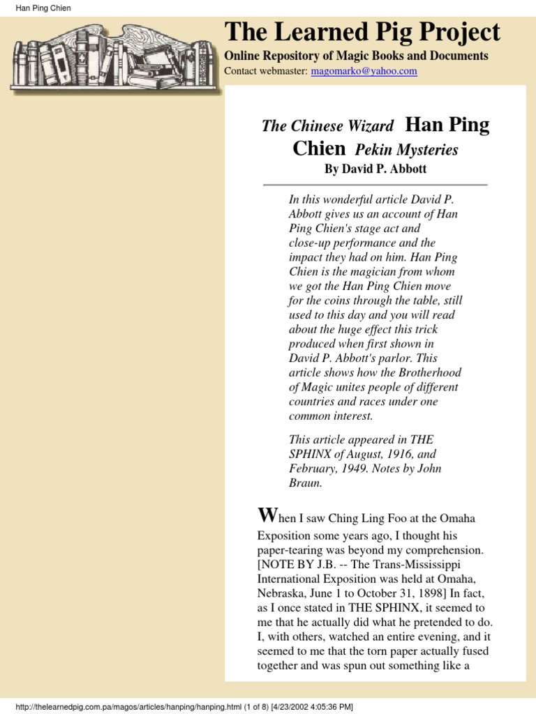 Han Ping Chien: A Magic Legacy | PDF | Magic (Illusion)