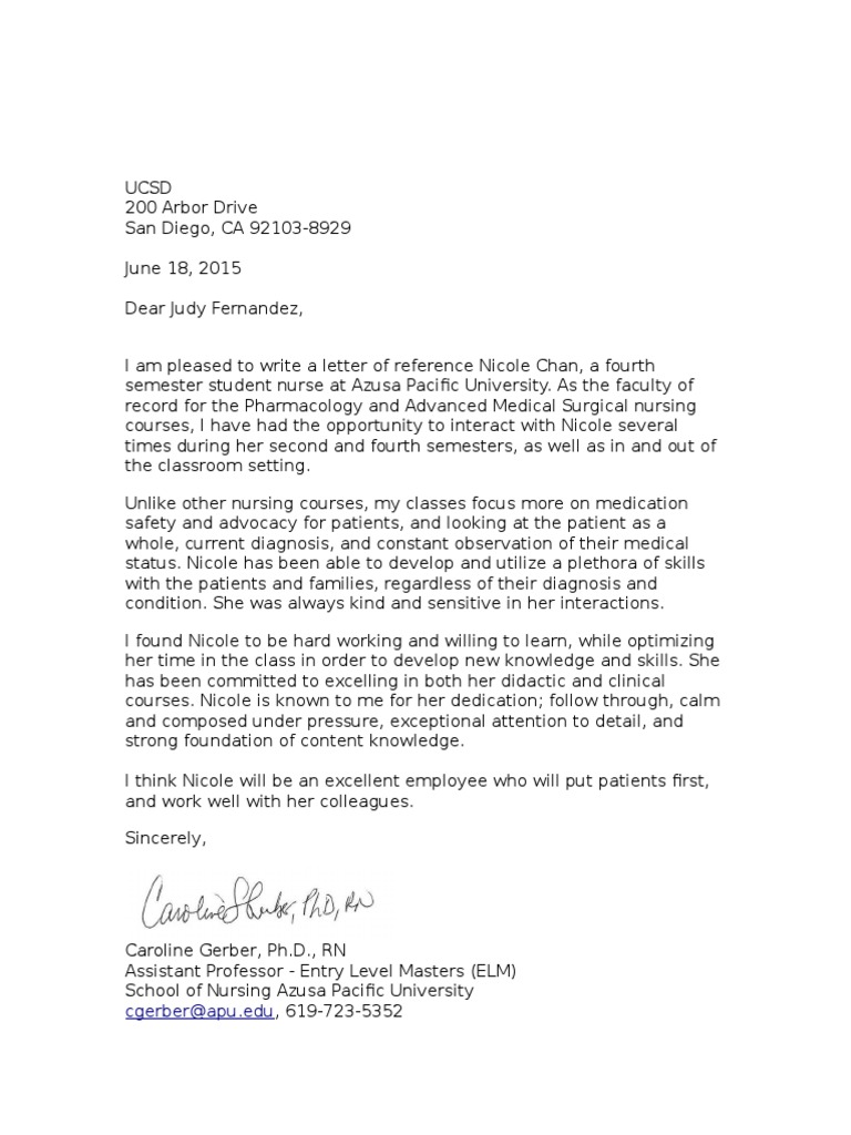 Nicolec Reference Letter 2015 Ucsd | PDF | Self-Improvement