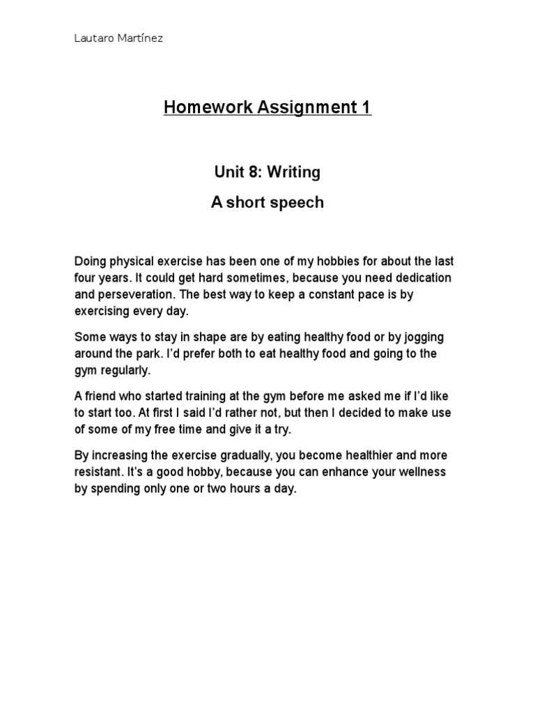 Homework Assignment 1: Unit 8: Writing A Short Speech | PDF