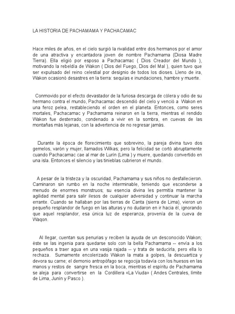 La Historia de Pachamama y Pachacamac | PDF | Imperio Inca | Religión y ...