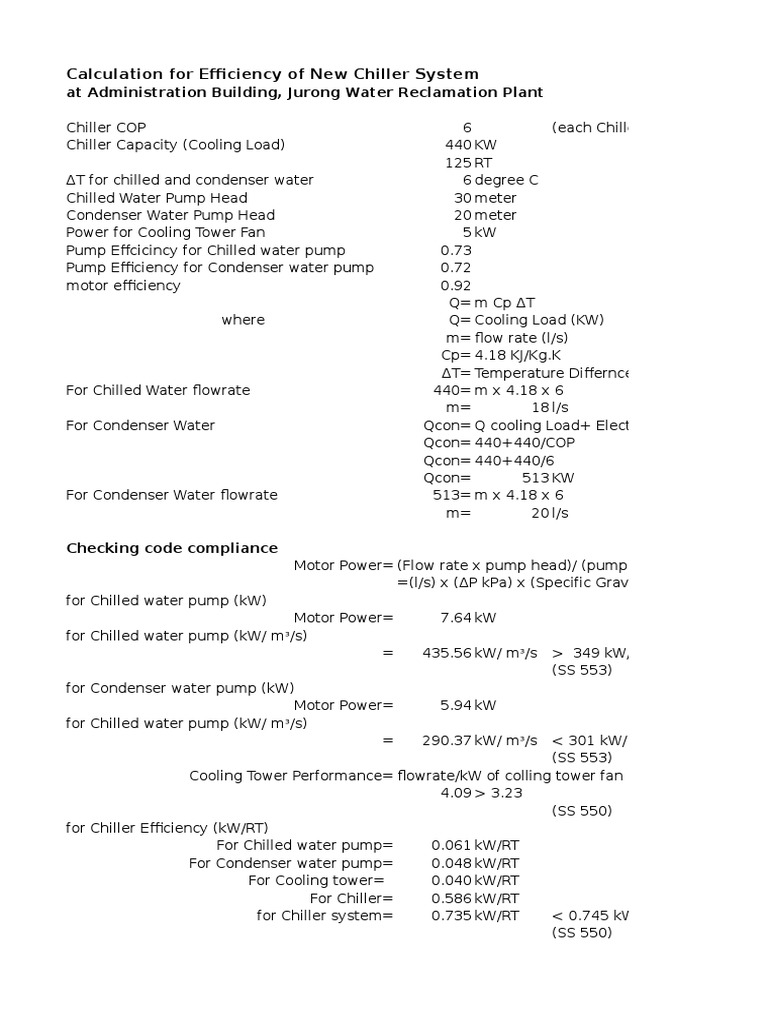 Calculation of Chiller Efficiency | PDF