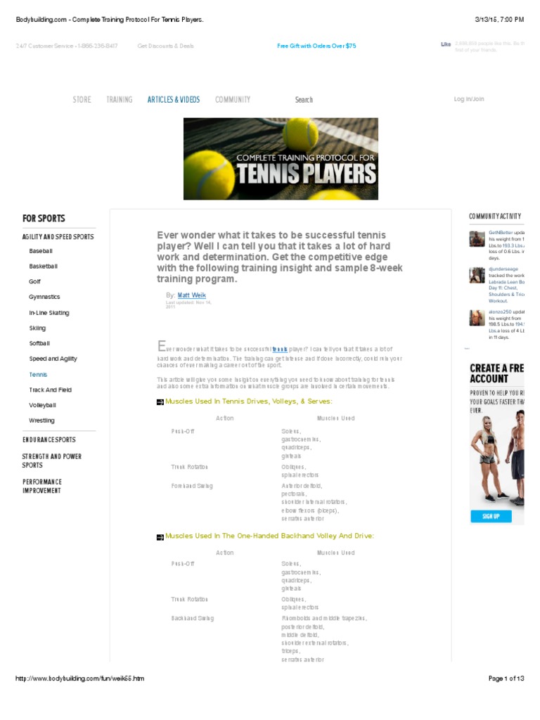 Training Protocol For Tennis Players. | PDF