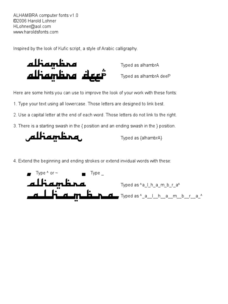 Alhambra Computer Fonts Guide | PDF