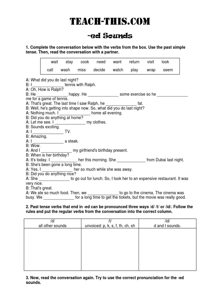 Ed-Sounds Practice Verbs | PDF | Grammatical Tense | Grammar