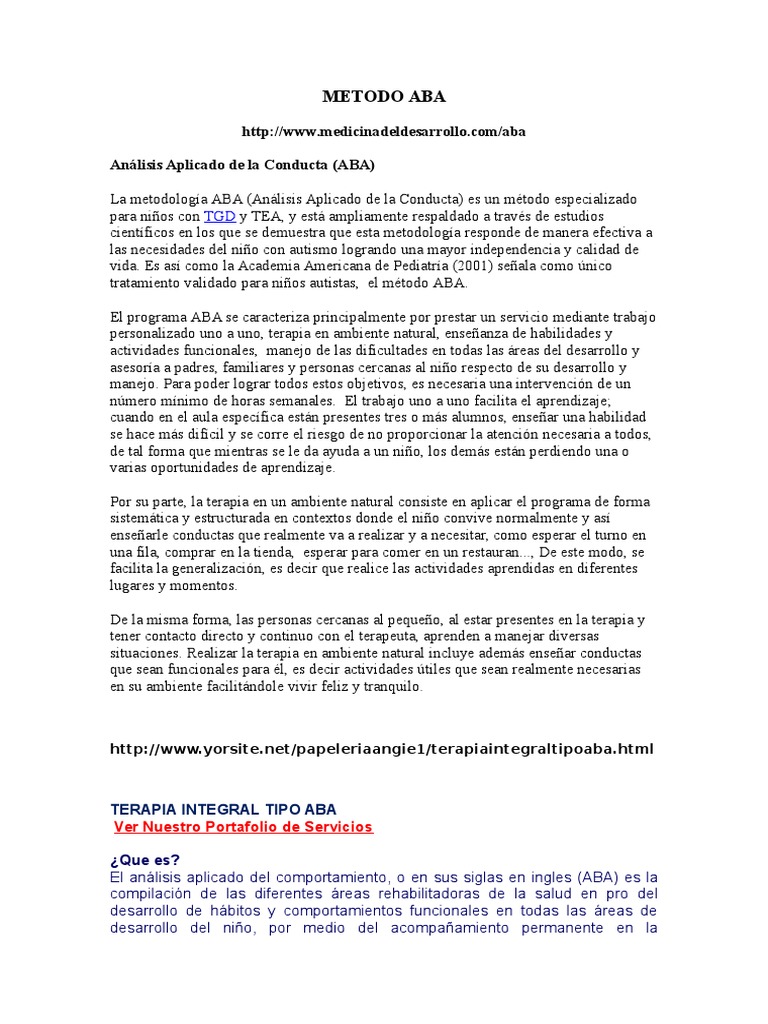 Metodología ABA para Autismo y TGD | PDF | Espectro autista | Psicoterapia