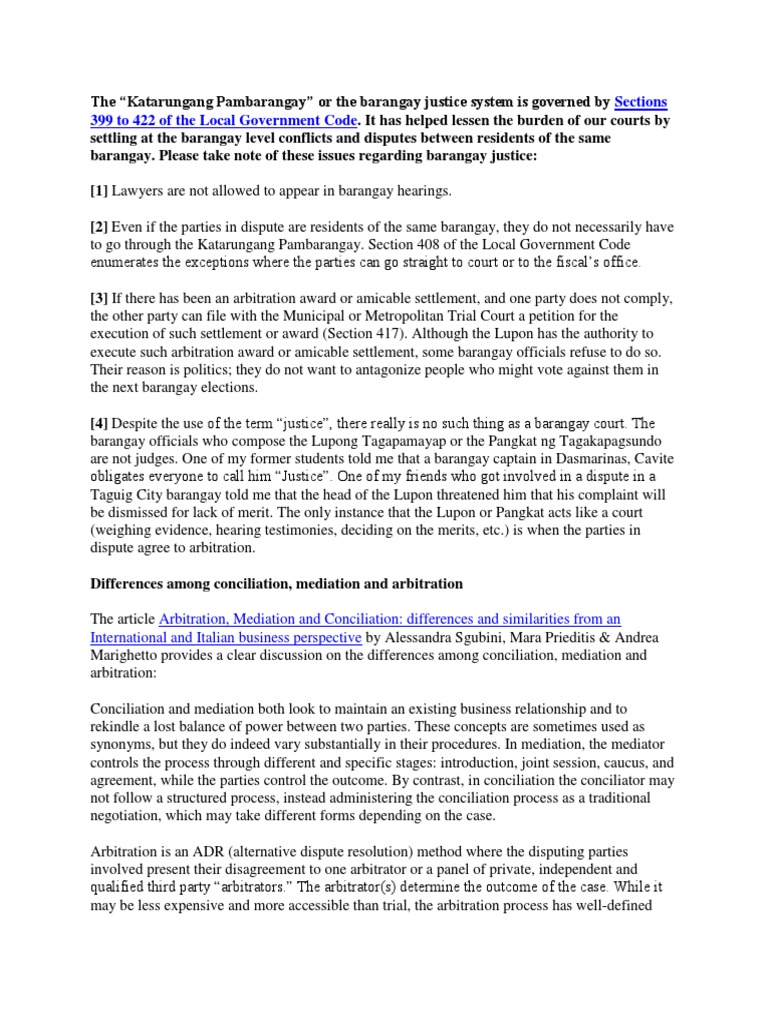 Barangay Laws | PDF | Alternative Dispute Resolution | Arbitration
