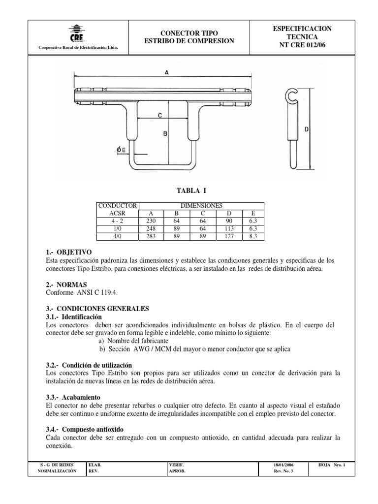 Especificación Conector Tipo Estribo | PDF | Conductor electrico ...