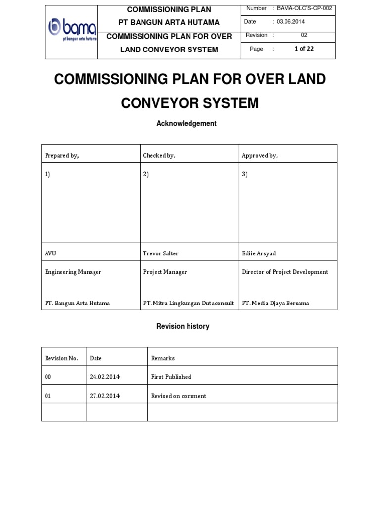 Commissioning Plan For Meulaboh Project (OLC) | PDF | Belt (Mechanical ...