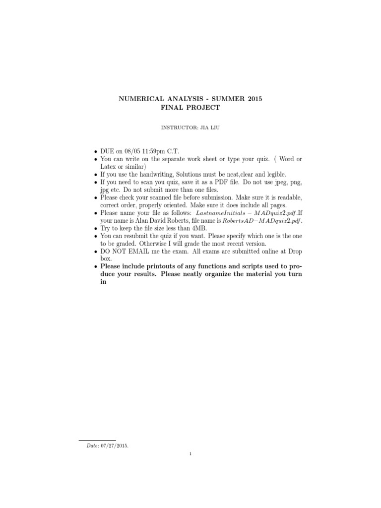 Numerical Analysis Final Project 2015 | PDF | Eigenvalues And Eigenvectors | Numerical Analysis