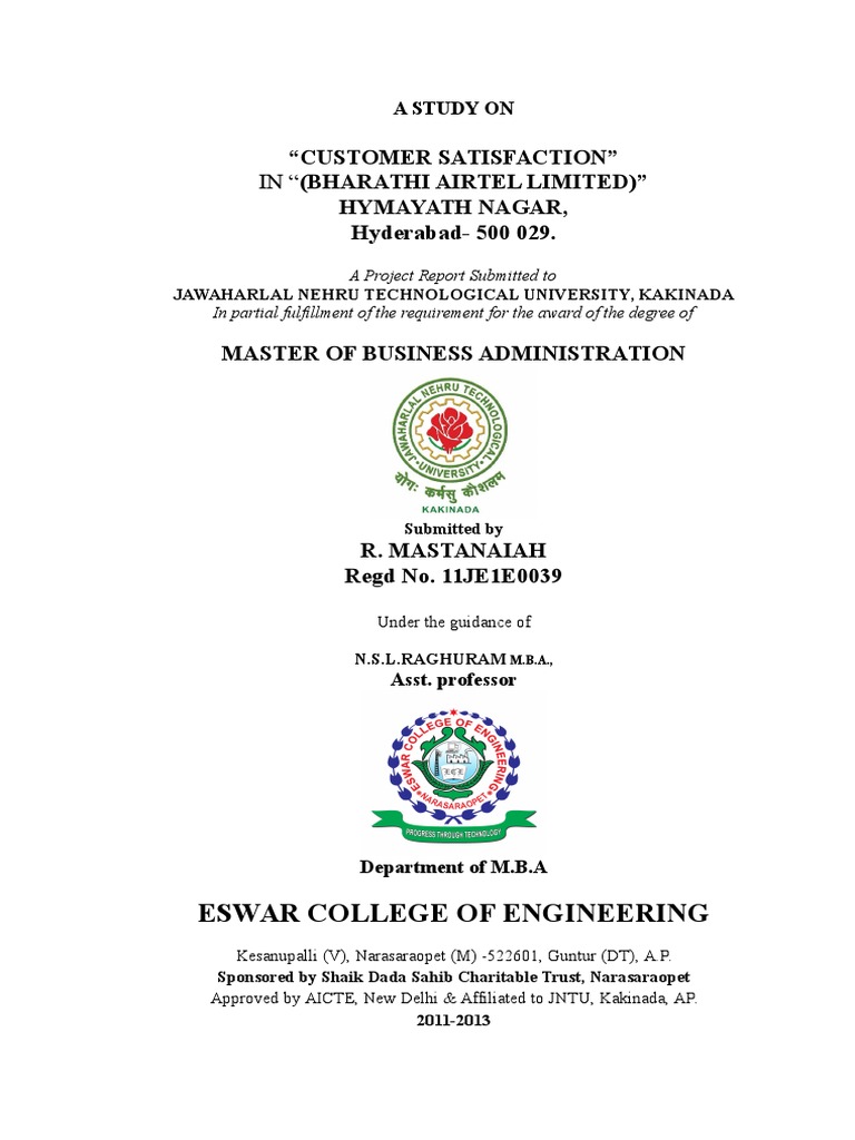 "Customer Satisfaction" Hymayath Nagar, Hyderabad-500 029.: Eswar ...