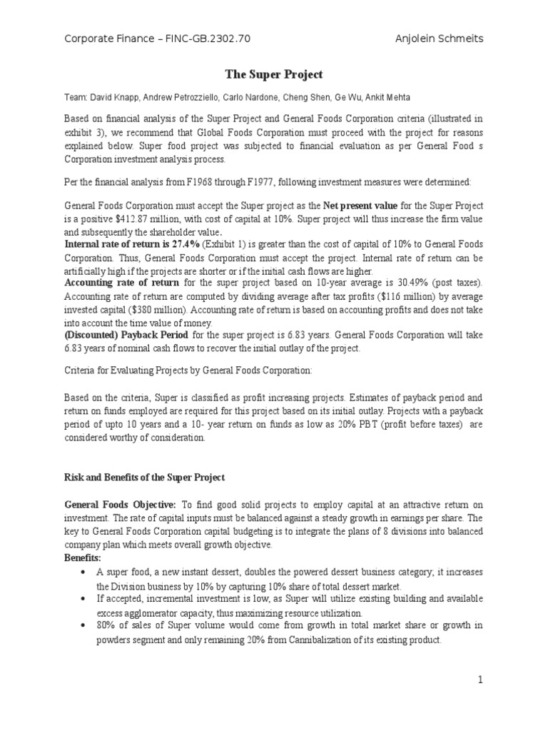 Super Project | PDF | Capital Budgeting | Investing