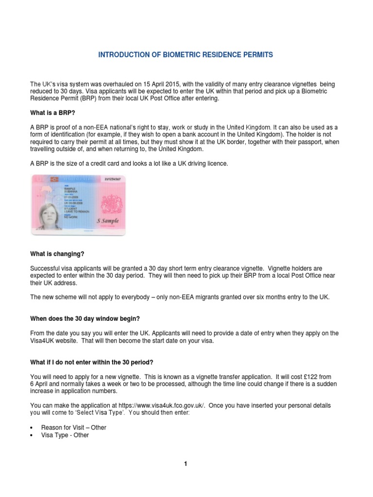 Biometric Residence Permits (BRP) | PDF | Travel Visa | Passport