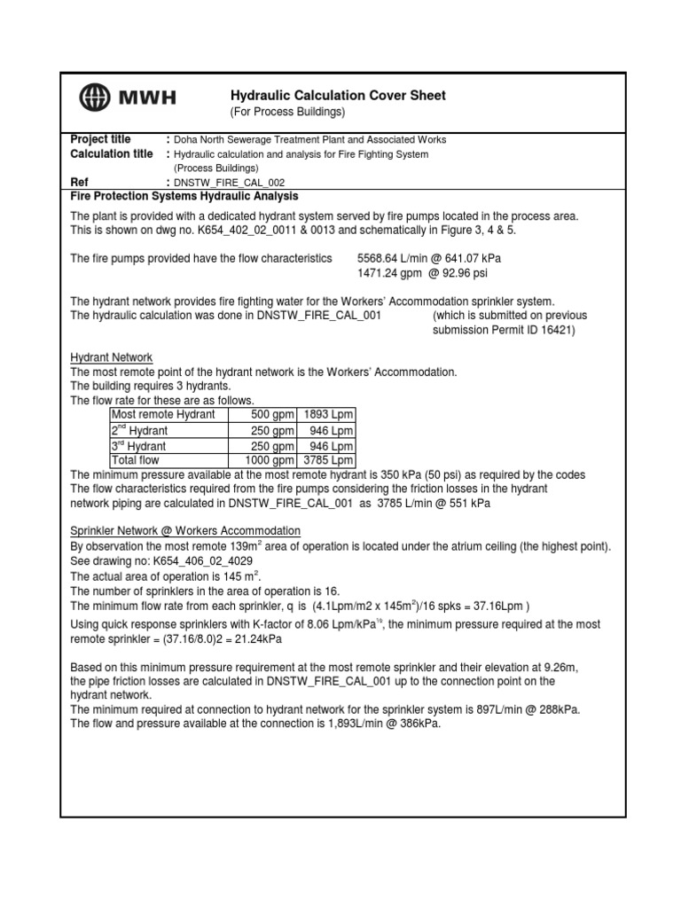 Fire Hydraulic Calculation (Process Bldgs) | Fire Sprinkler System ...