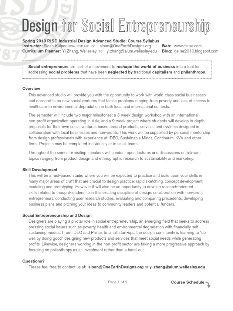 Social Entrepreneurship Design Studio | PDF | Social Entrepreneurship ...