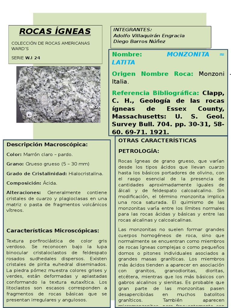 MONZONITA | PDF | Roca (geología) | Roca ígnea