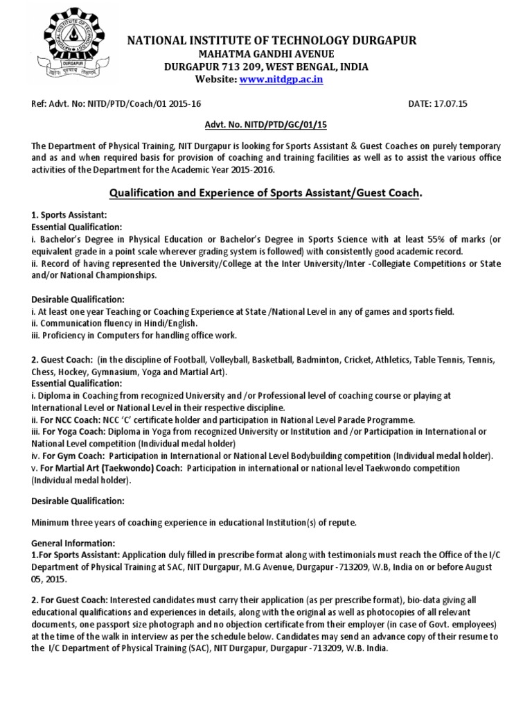 National Institute of Technology Durgapur: Mahatma Gandhi Avenue Durgapur 713 209, West Bengal ...