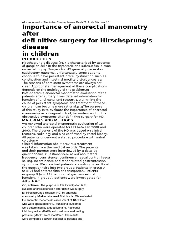 African Journal of Paediatric Surgery January | PDF | Rectum | Constipation