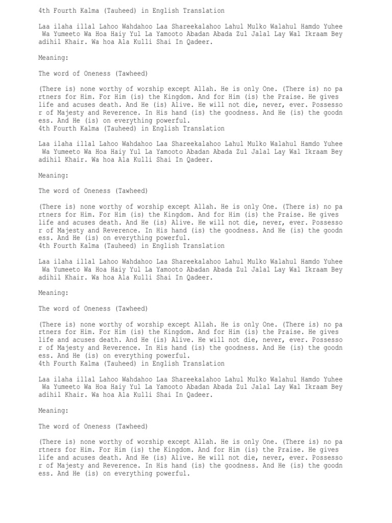 4 Kalma En Ingles Learn Fourth Kalima Tauheed Arabic English
