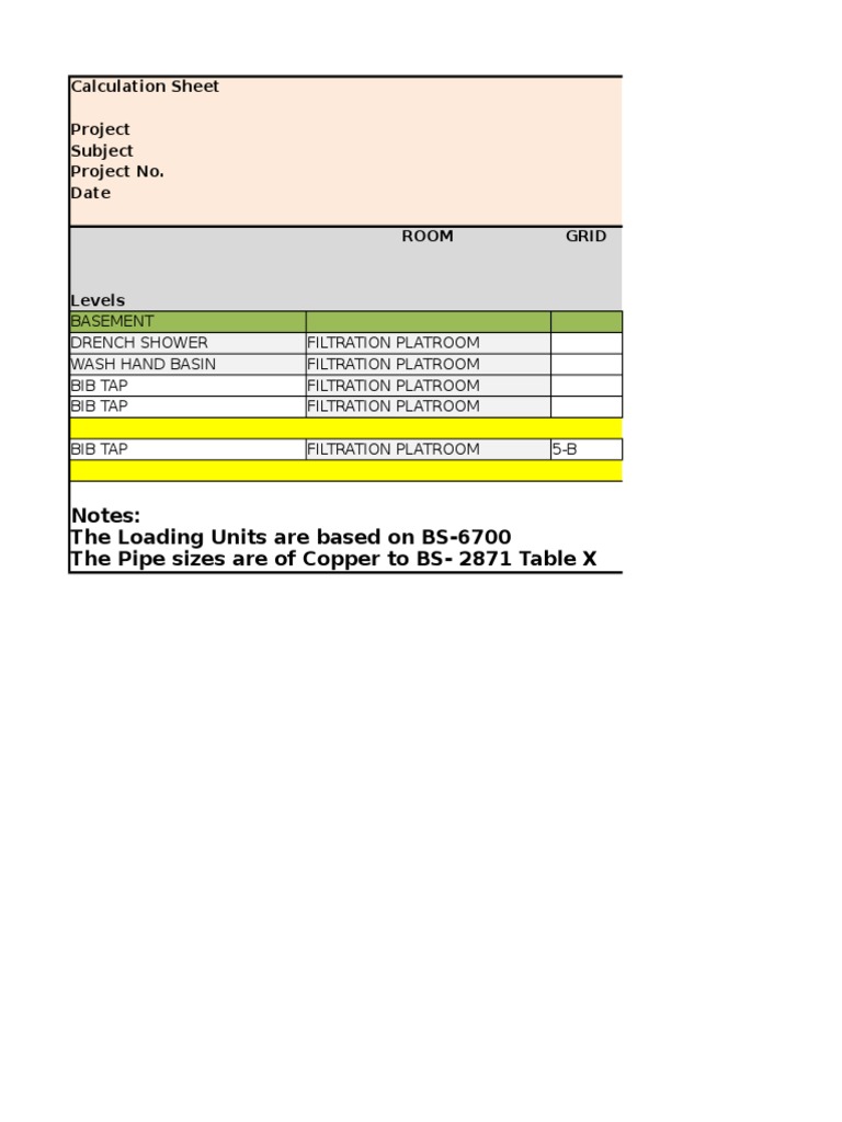 Water Pipe Sizes & Loading Units Calculations Taha | PDF