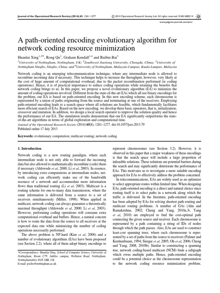 A Path-Oriented Encoding Evolutionary Algorithm For Network Coding Resource Minimization ...