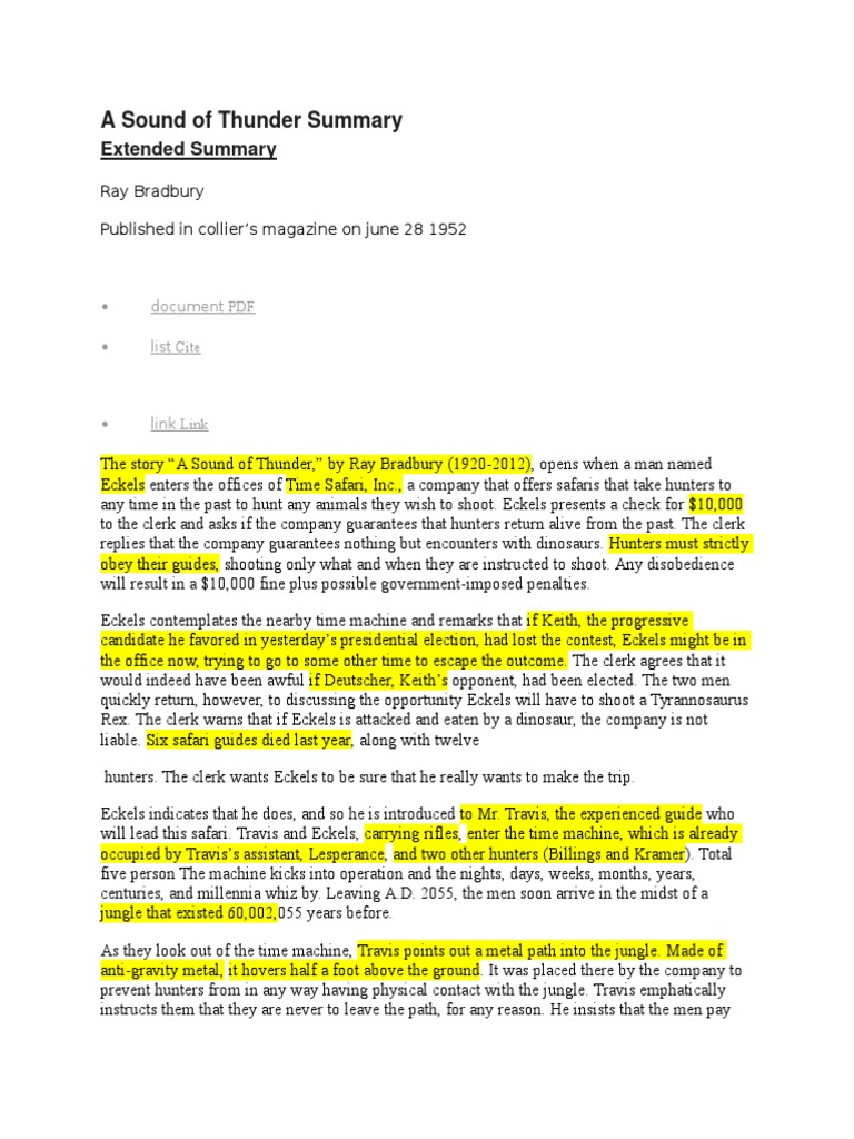 A Sound of Thunder Summary | PDF | Social Science