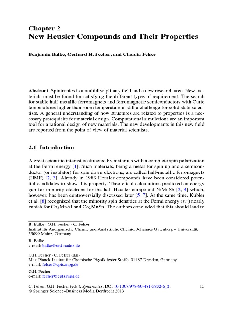 Heusler Compounds | PDF | X Ray Crystallography | Ferromagnetism