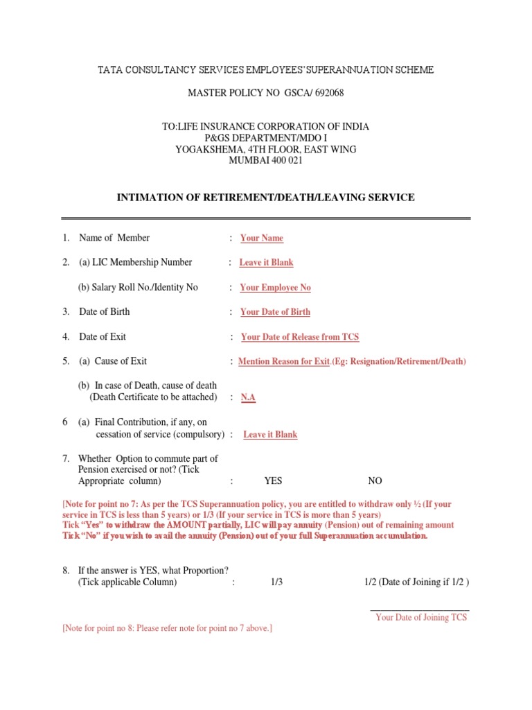 SA Form Filling Guidelines | PDF | Pension | Life Insurance