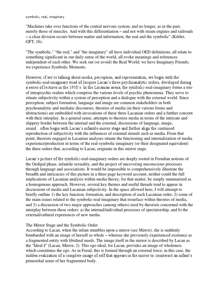 Symbolic Real Imaginary | PDF | Jacques Lacan | Representation (Arts)