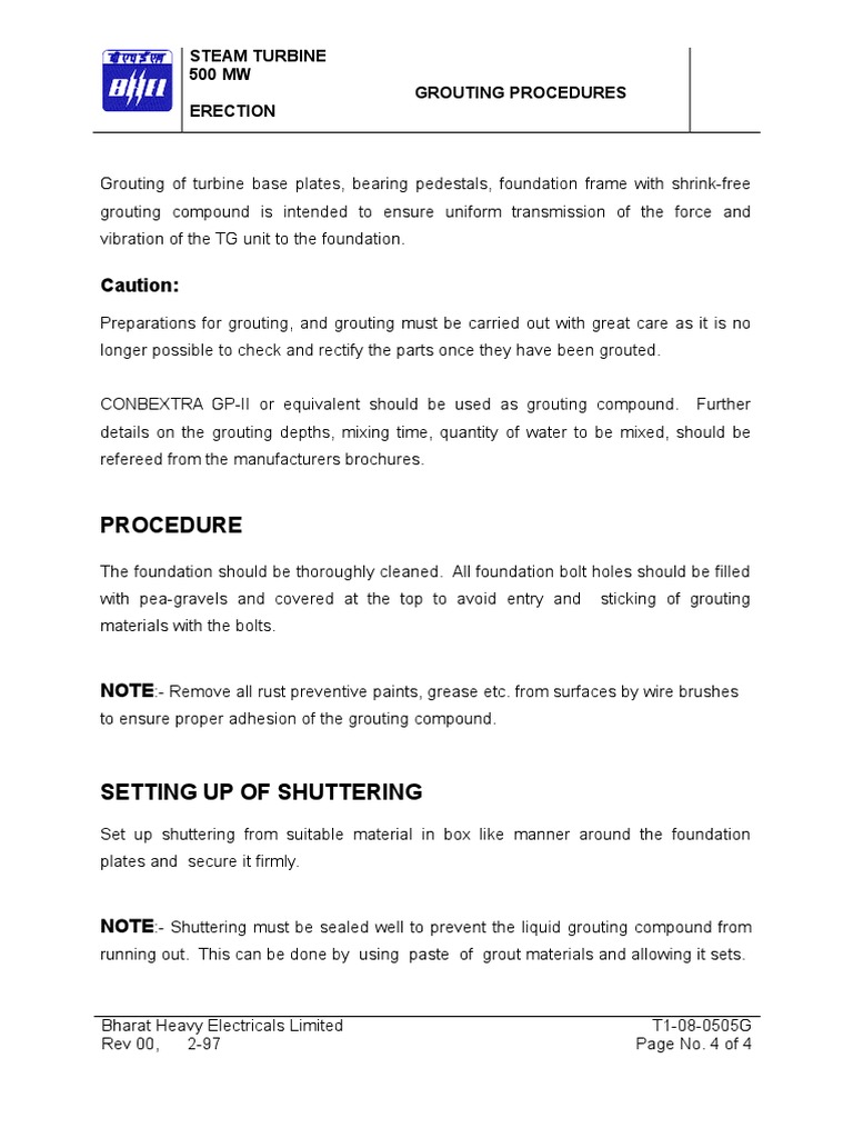 Grouting Procedure | PDF | Concrete | Building Materials
