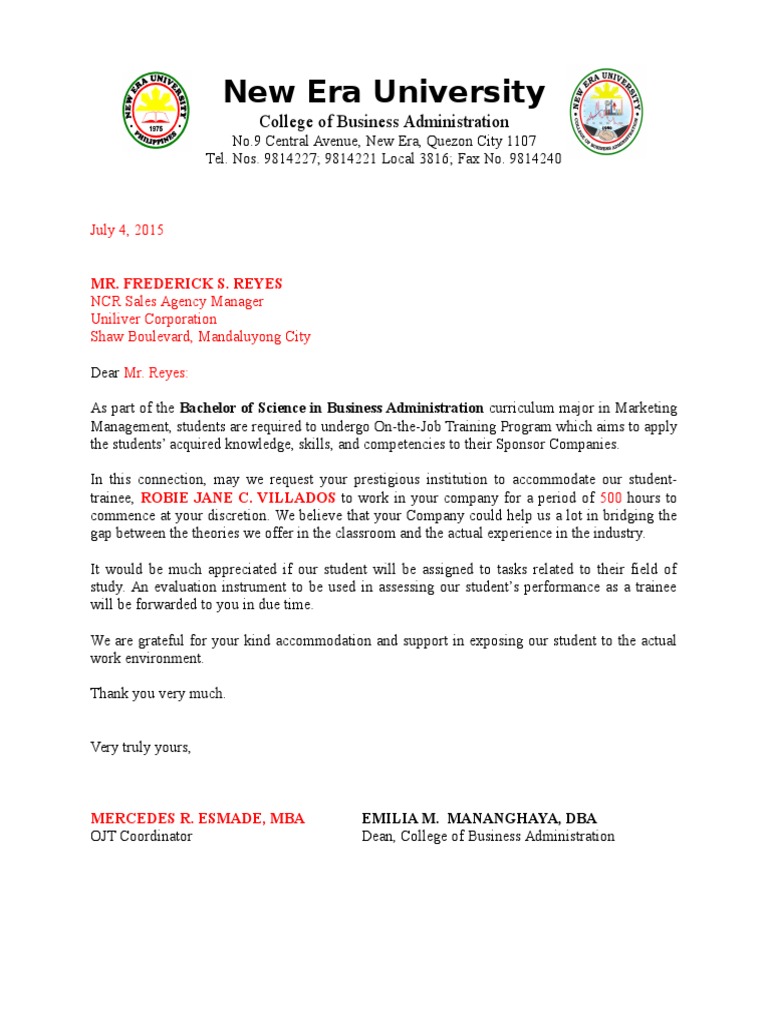 OJT Recommendation Letter EDITED | PDF