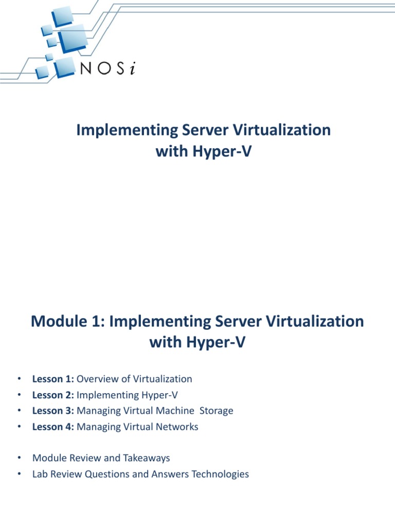 Module1ImplementingServerVirtualizationwithHyper V PDF | PDF | Hyper V | Network Interface ...