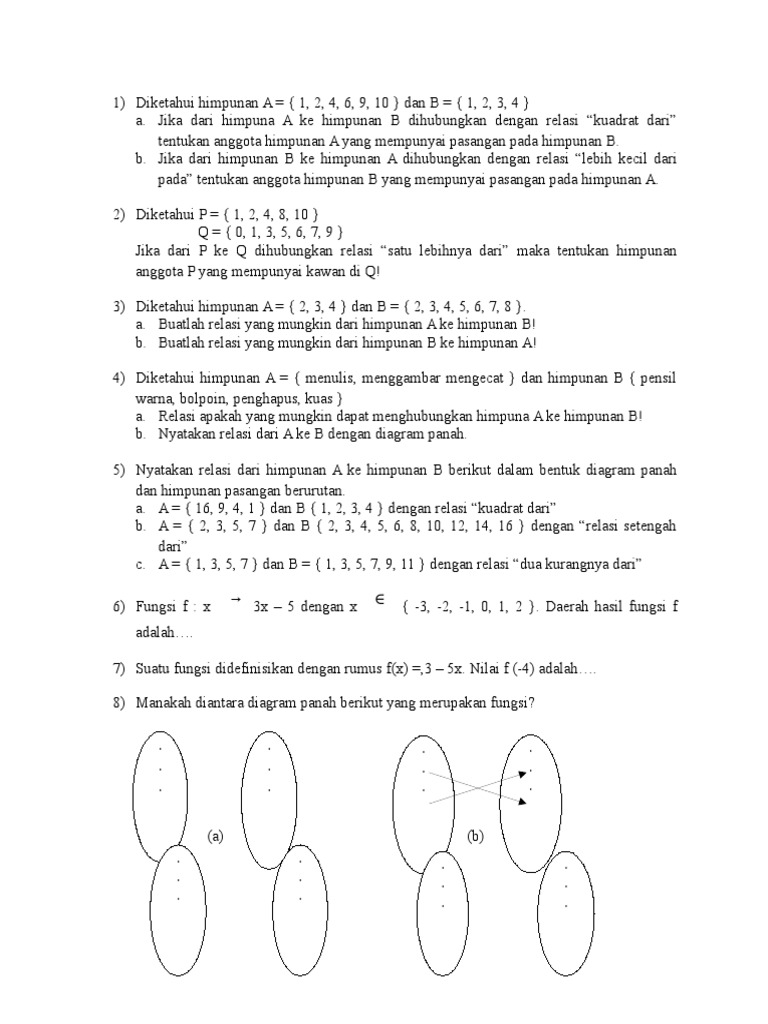 Soal Tugas Relasi Dan Fungsi | PDF
