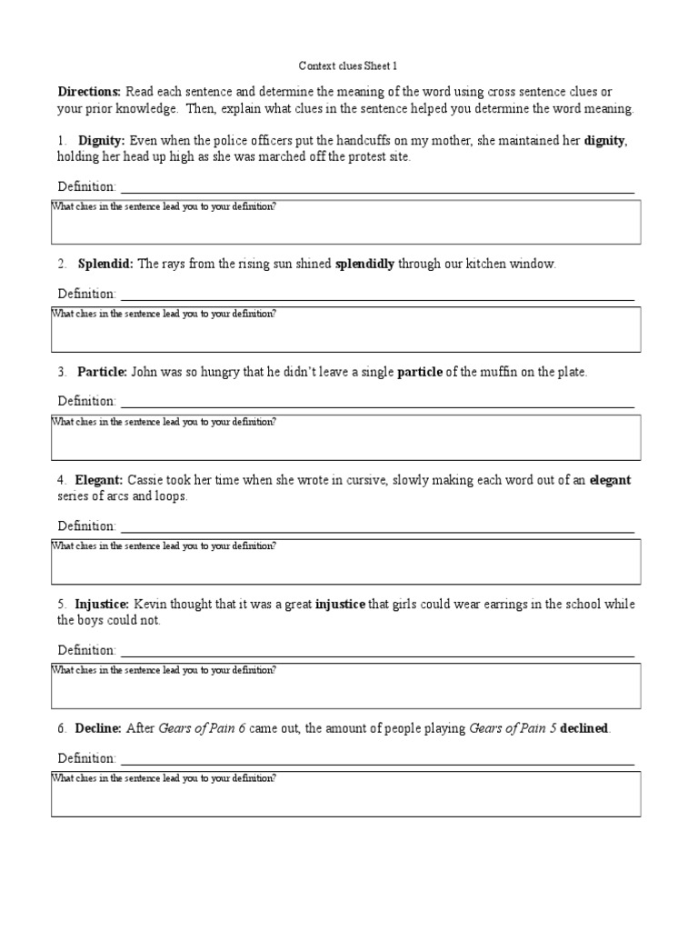 Directions: Read Each Sentence and Determine The Meaning of The Word ...