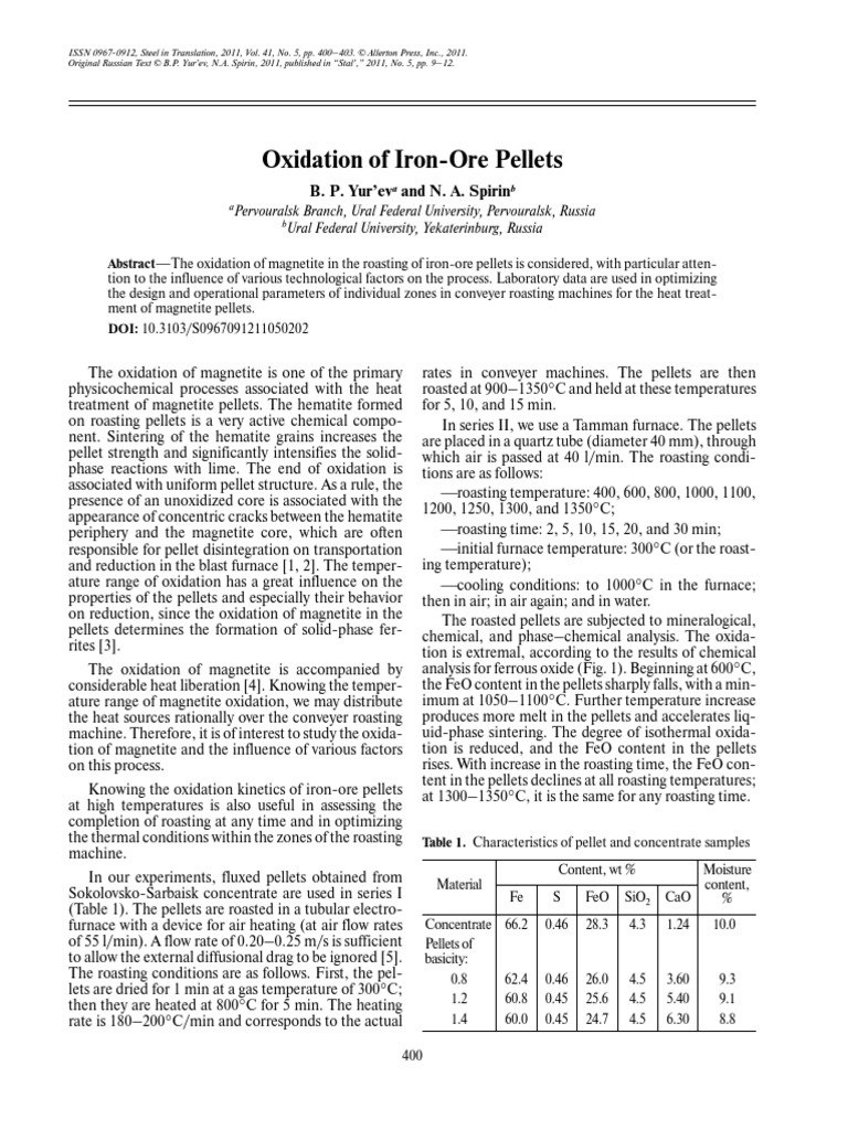 Oxidation of Iron?Ore Pellets | PDF | Iron | Chemical Substances