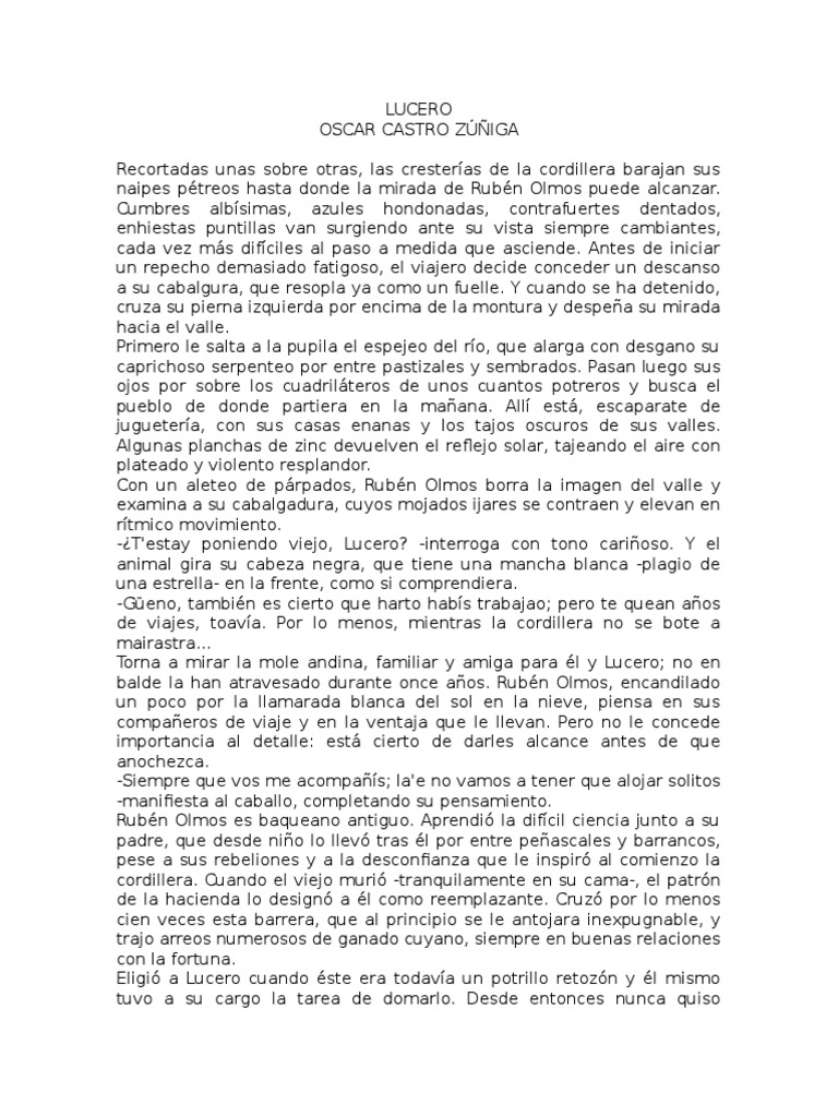 LUCERO-CUENTO OSCAR CASTRO- ANEXO 2 COMPRENSIÓN | PDF | Caballos ...