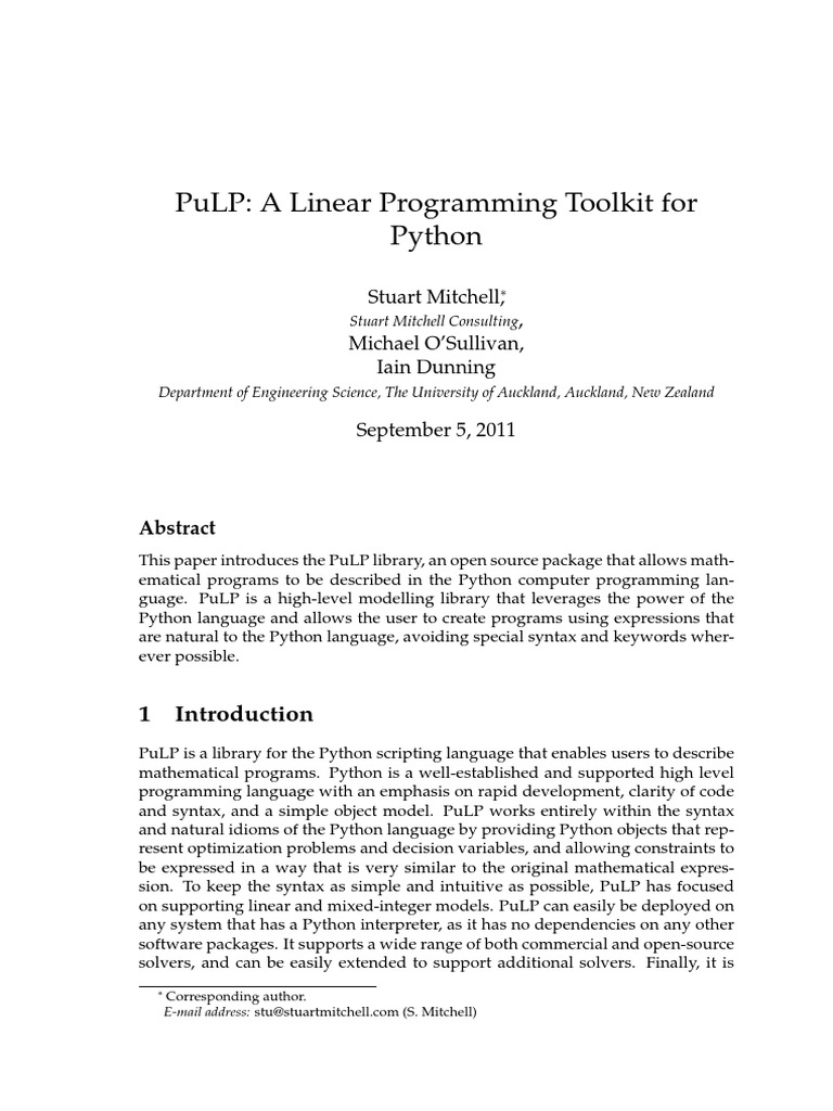 Pulp Pdf Python Programming Language Variable Computer Science