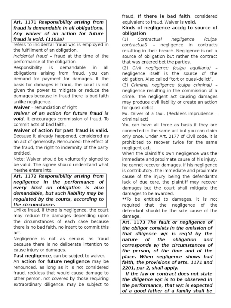 Articles 1171-1175 | Negligence | Damages