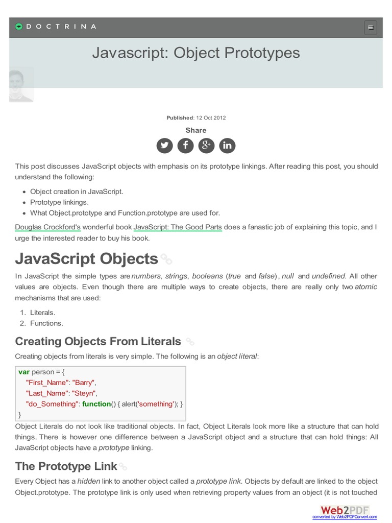 Object Prototypes Pdf Java Script Constructor Object Oriented Programming 