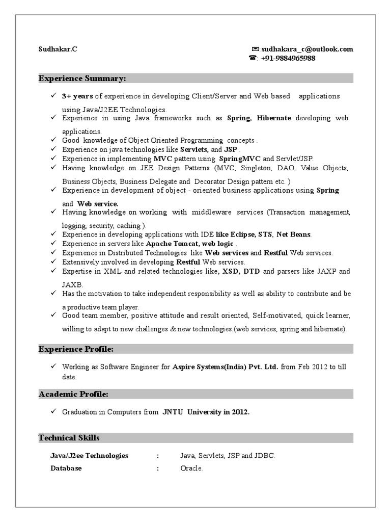 Resume | PDF | Xml | Java (Programming Language)